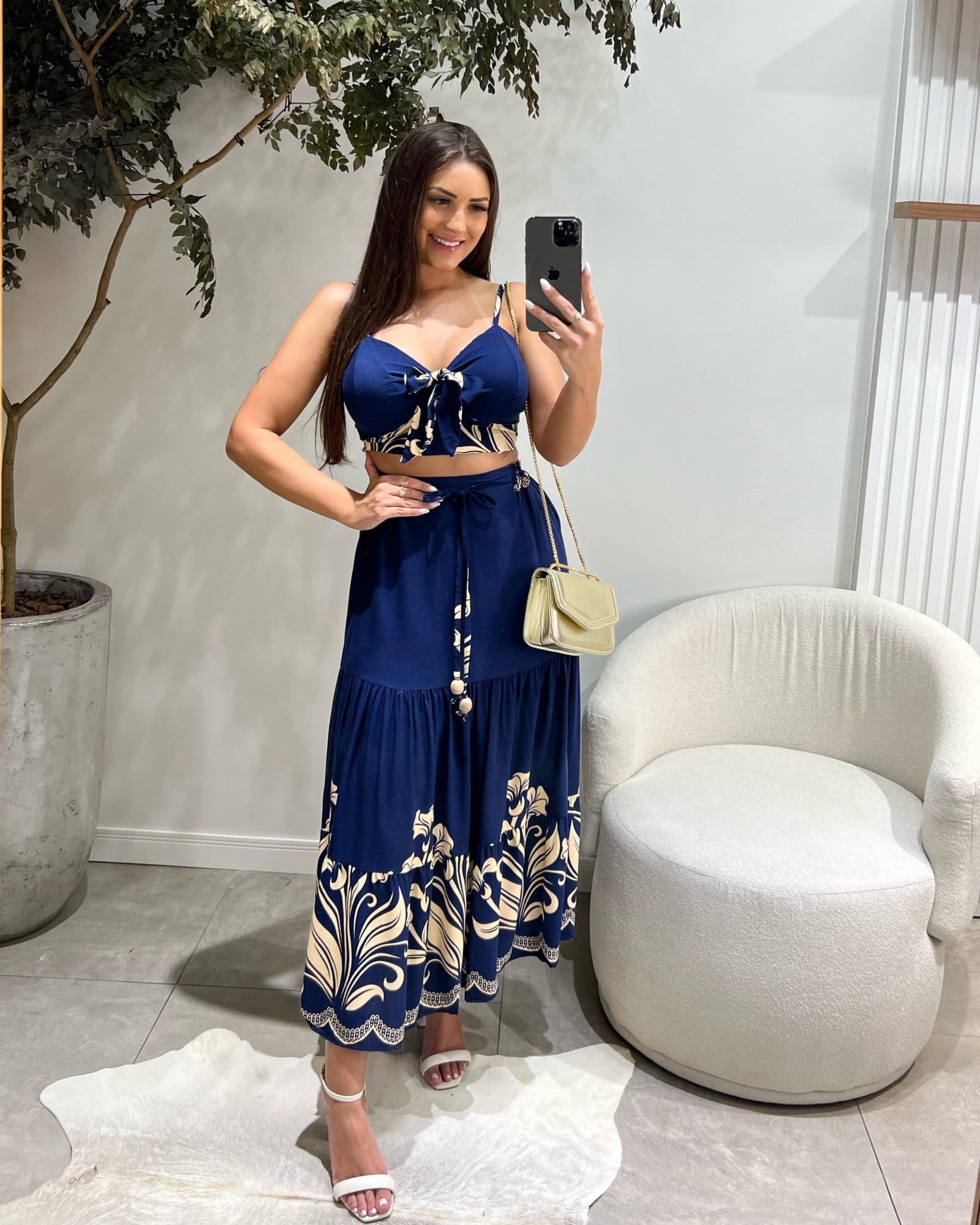 Conjunto Viscolinho Luane Saia Azul Escuro - Verycoll