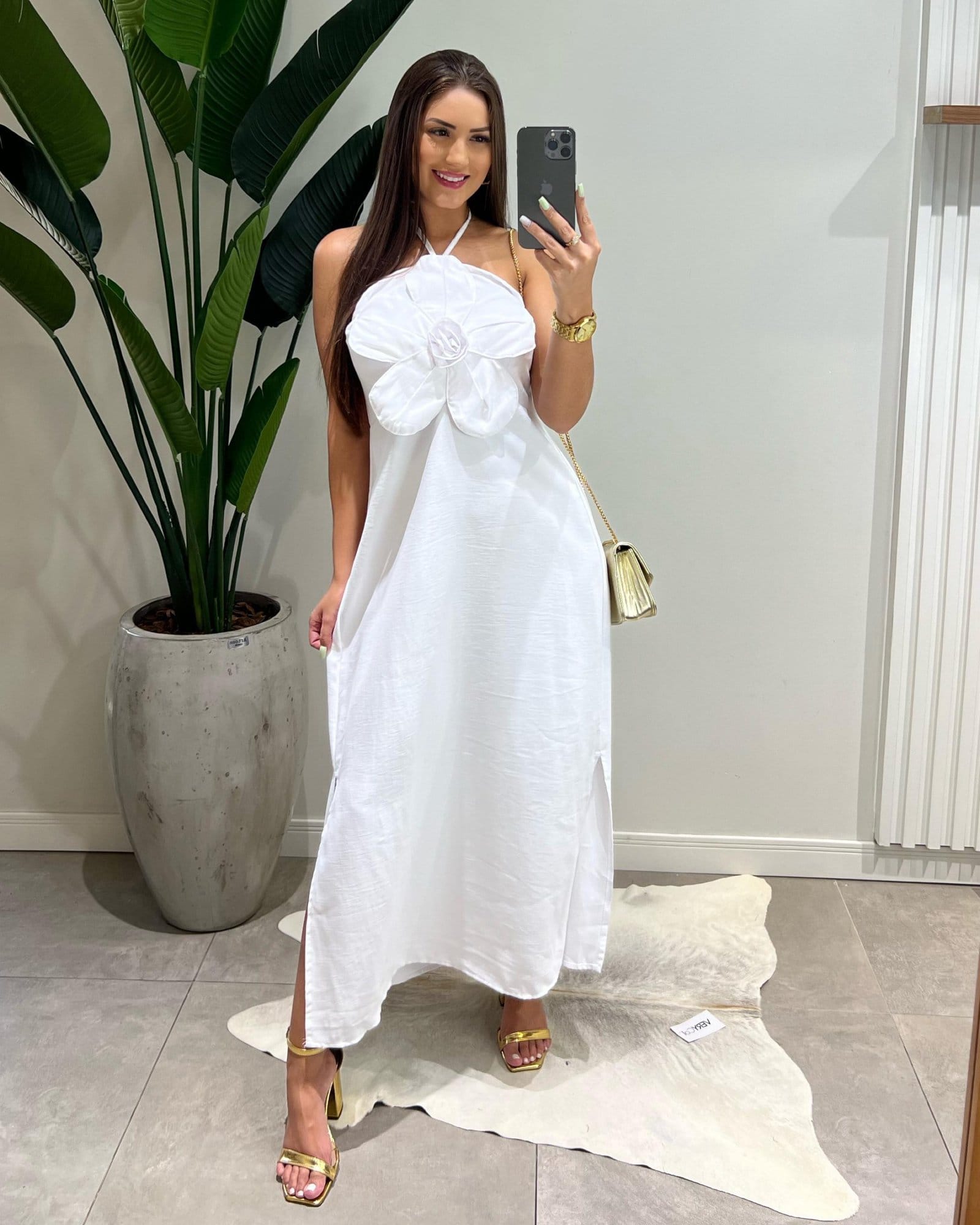 Vestido Longo Flor Tuane Branco - Verycoll